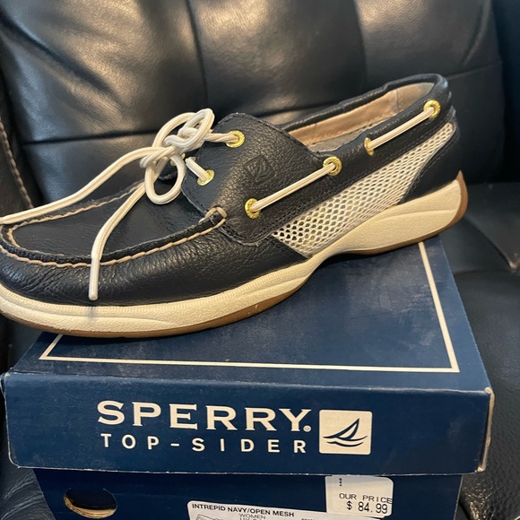 Sperry | Shoes | Sperry Blue White Leather Mesh Intrepid 2 Eye Boat ...